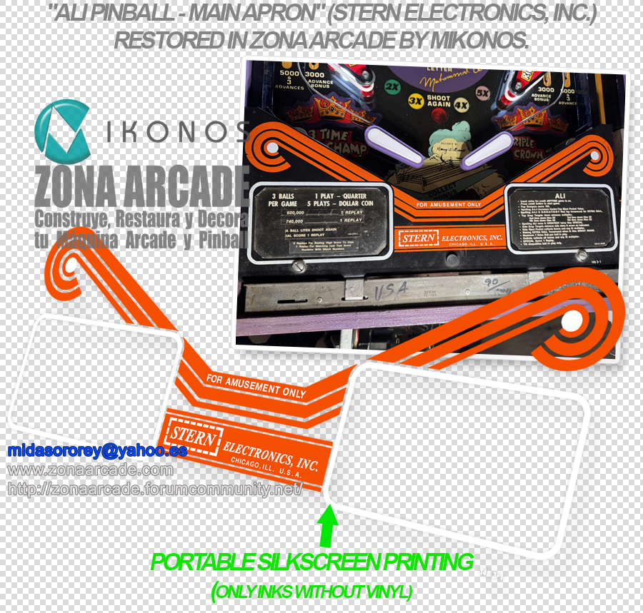 "ALI PINBALL APRONS 14B 3-1" (STERN ELECTRONICS, INC.) scan artwork ...