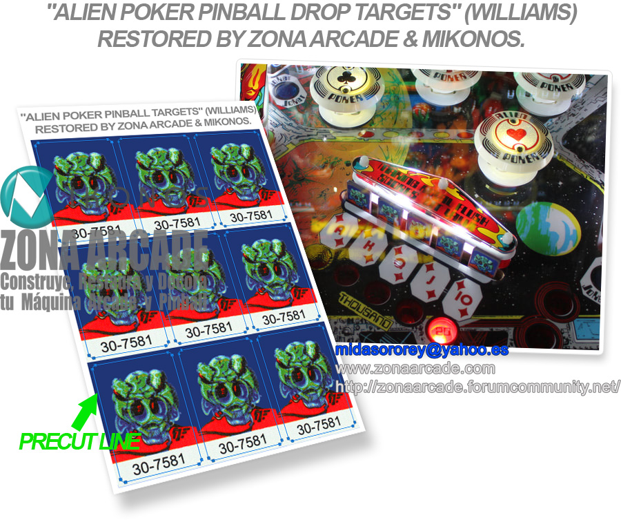 "ALIEN POKER PINBALL DROP TARGETS - PARTNUMBER 30-7581" (WILLIAMS ...