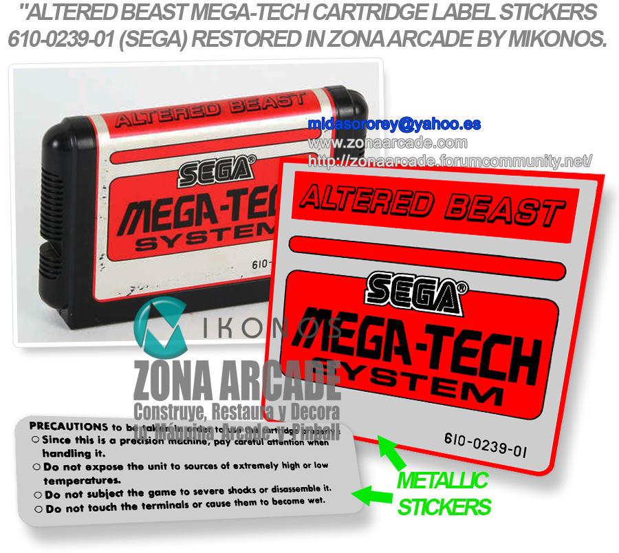 "ALTERED BEAST MEGA-TECH CARTRIDGE LABEL STICKERS 610-0239-01" (SEGA) restored In Zona Arcade by ...