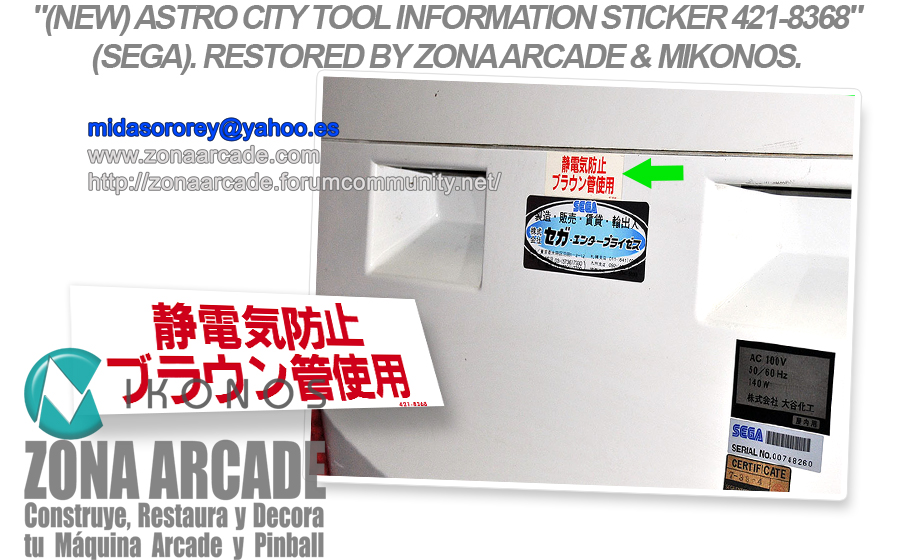 "(NEW) ASTRO CITY CABINET" (SEGA) All Arcade Artwork Decals and Small Stickers in Zona Arcade Site