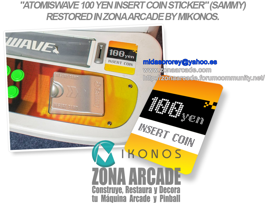"ATOMISWAVE 100 YEN INSERT COIN STICKER" (SAMMY) arcade artwork file ...