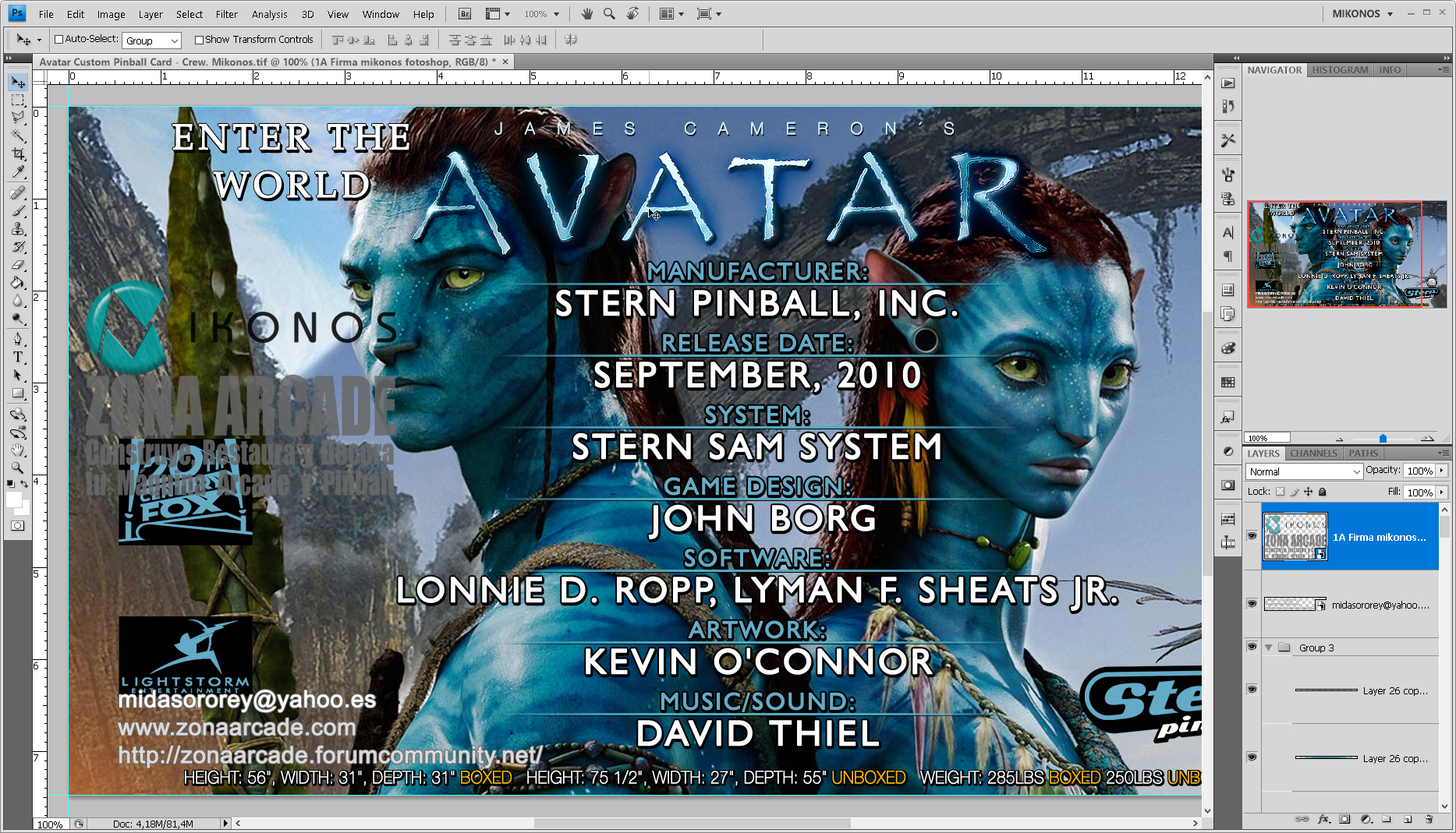 "Avatar Custom Pinball Cards" (STERN). Designed by Zona Arcade and Mikonos