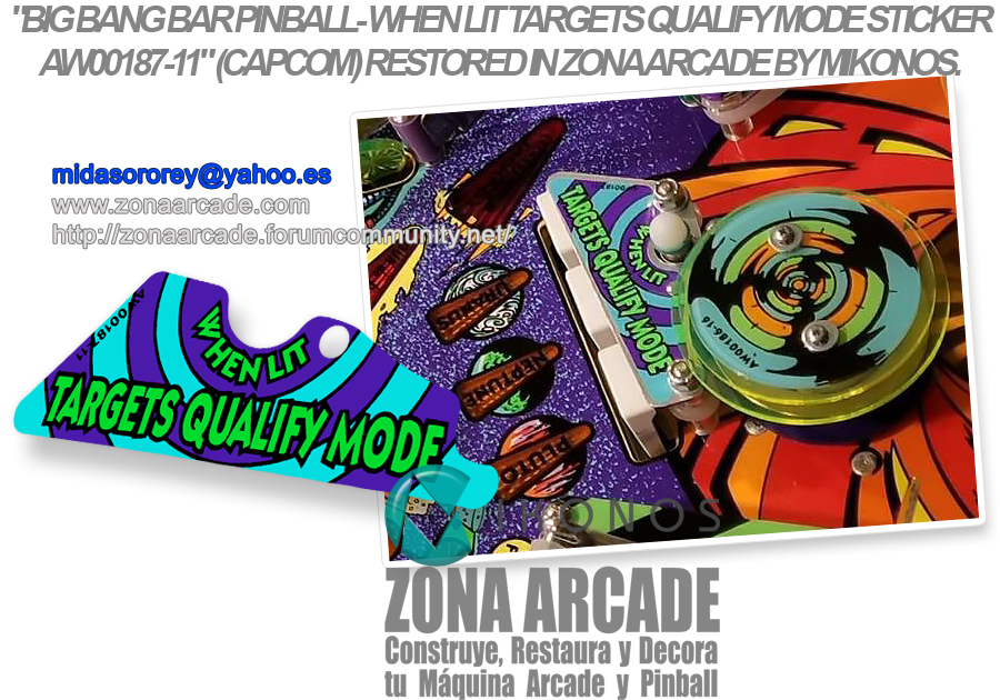 "BIG BANG BAR PINBALL - WHEN LIT TARGETS QUALIFY MODE STICKER AW00187 ...
