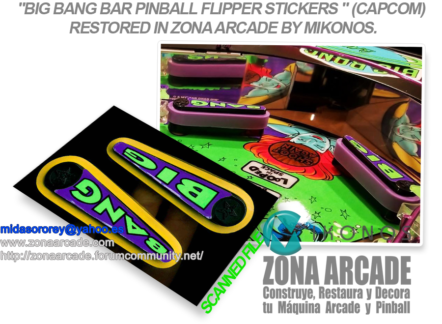 "BIG BANG BAR PINBALL FLIPPER STICKERS" (CAPCOM) artwork scanned files ...