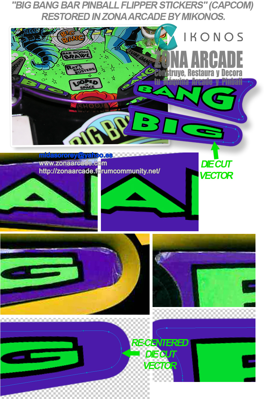"BIG BANG BAR PINBALL FLIPPER STICKERS" (CAPCOM) artwork scanned files ...