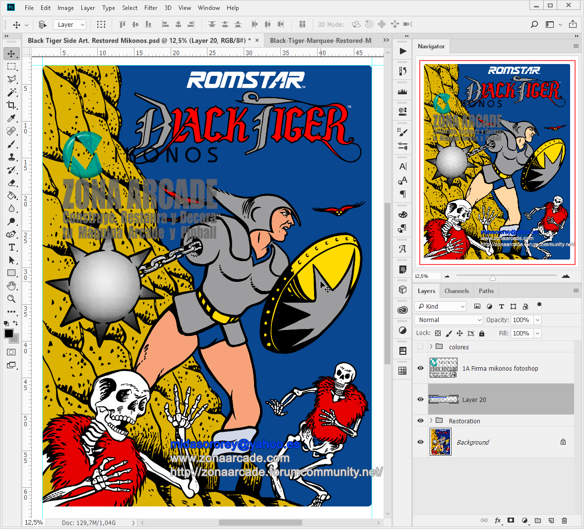 "BLACK TIGER SIDE ARTS" (ROMSTAR) arcade artwork file in restoration ...