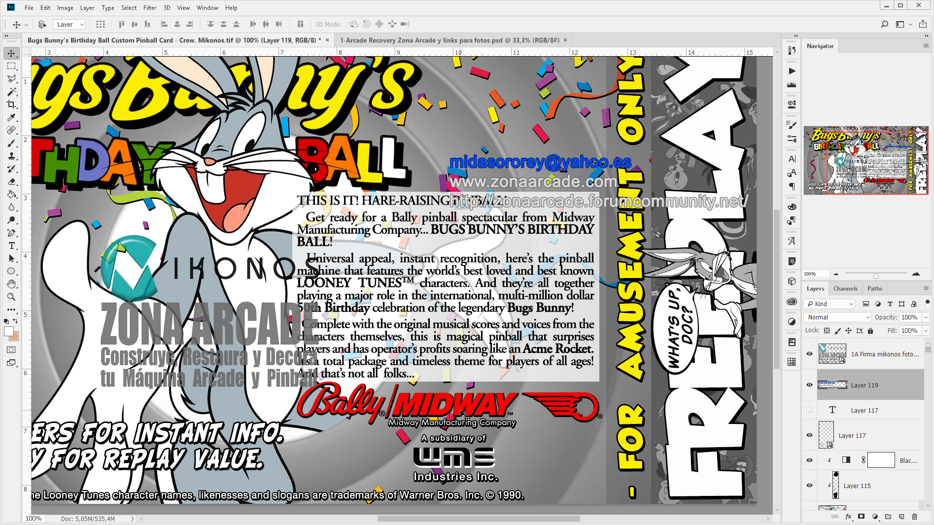 "Bugs Bunny's Birthday Ball Custom Pinball Cards" (BALLY / MIDWAY ...