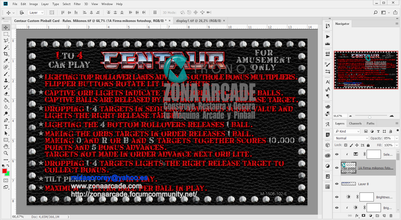 "Centaur Custom Pinball Cards" (BALLY). Designed by Zona Arcade and Mikonos