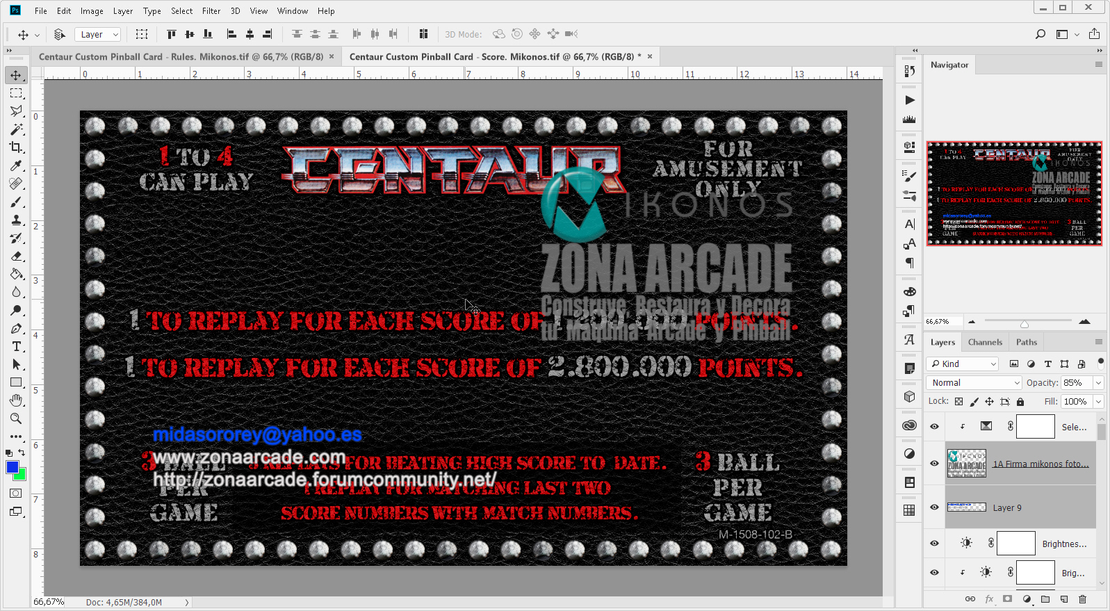 "Centaur Custom Pinball Cards" (BALLY). Designed by Zona Arcade and Mikonos