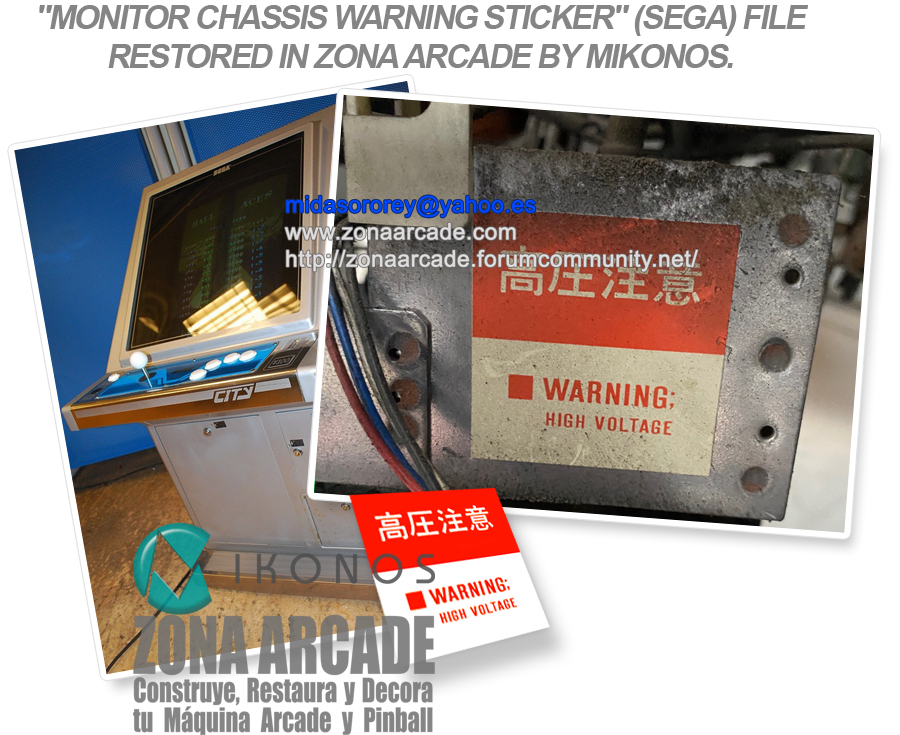"SANWA PM1723C MONITOR CHASSIS WARNING HIGH VOLTAGE STICKER" (SEGA) jap ...