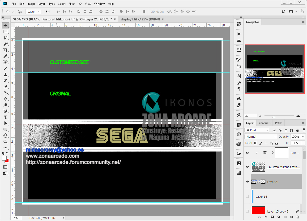 "Columns Control Panel Overlay" (SEGA) - Customized size for "Jason" user