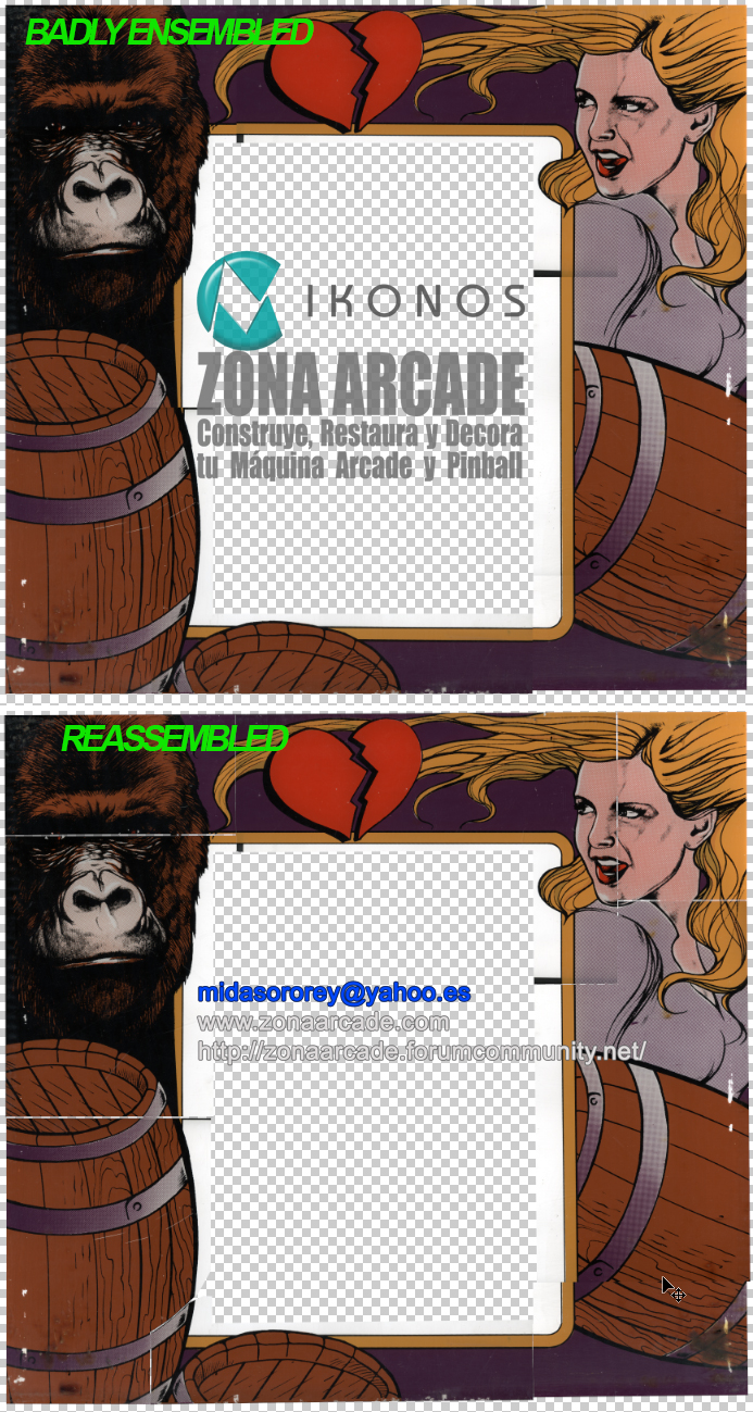 "CONGORILLA BEZEL" (ORCA) arcade artwork in restoration process by Zona Arcade & Mikonos