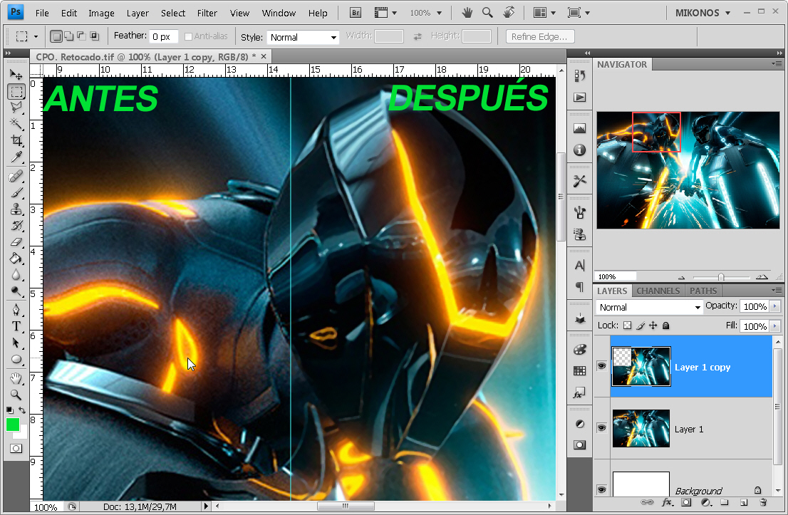 Retocando las decoraciones del usuario "Diegus" de temática "Tron Legacy"