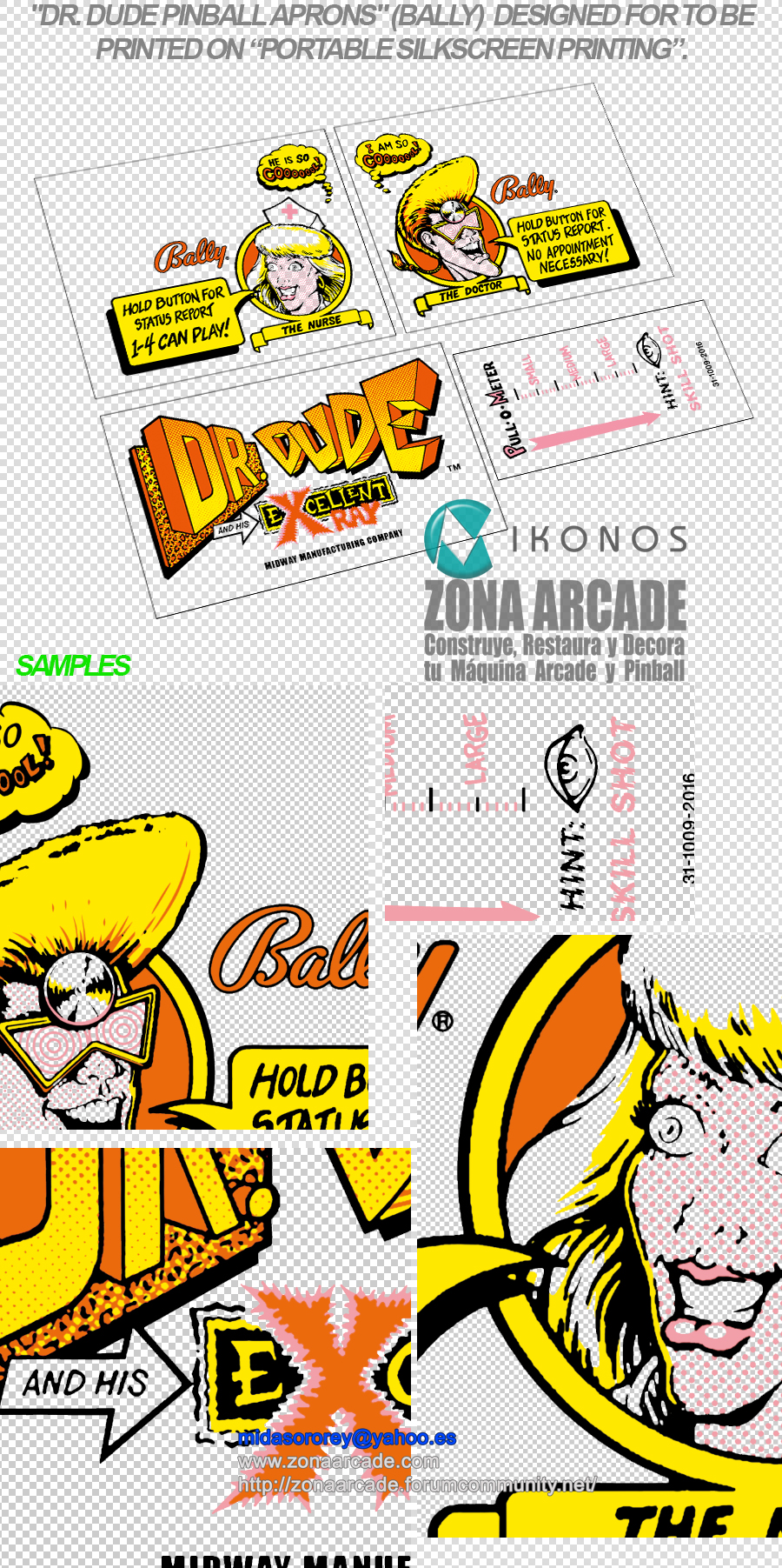 "DR. DUDE PINBALL APRONS - COMPLETE SET" (BALLY) art scanned files in restoration process by ...