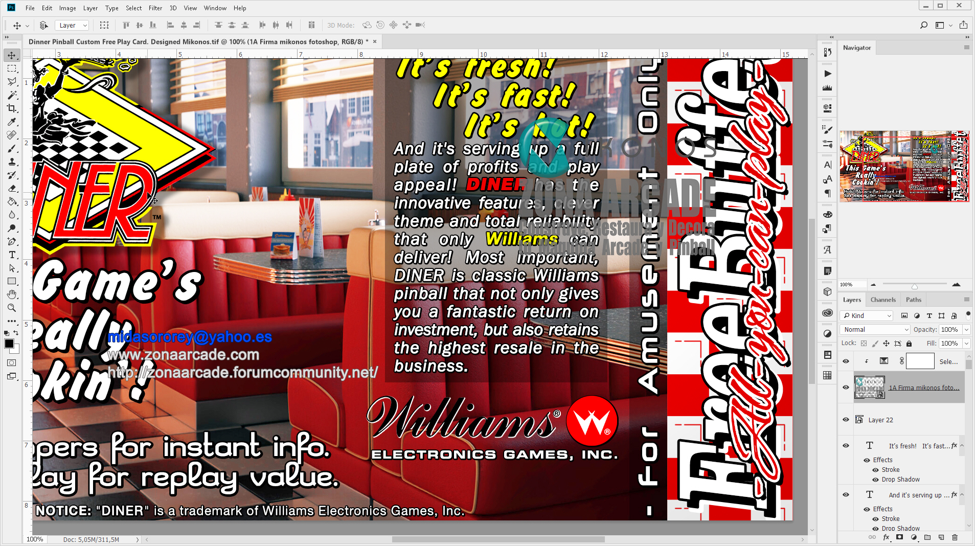"Diner Pinball Custom Cards" (WILLIAMS). Designed by Zona Arcade and ...