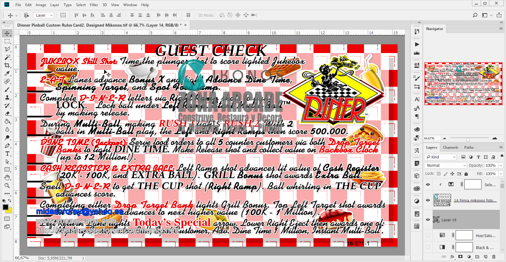 "Diner Pinball Custom Cards" (WILLIAMS). Designed by Zona Arcade and ...