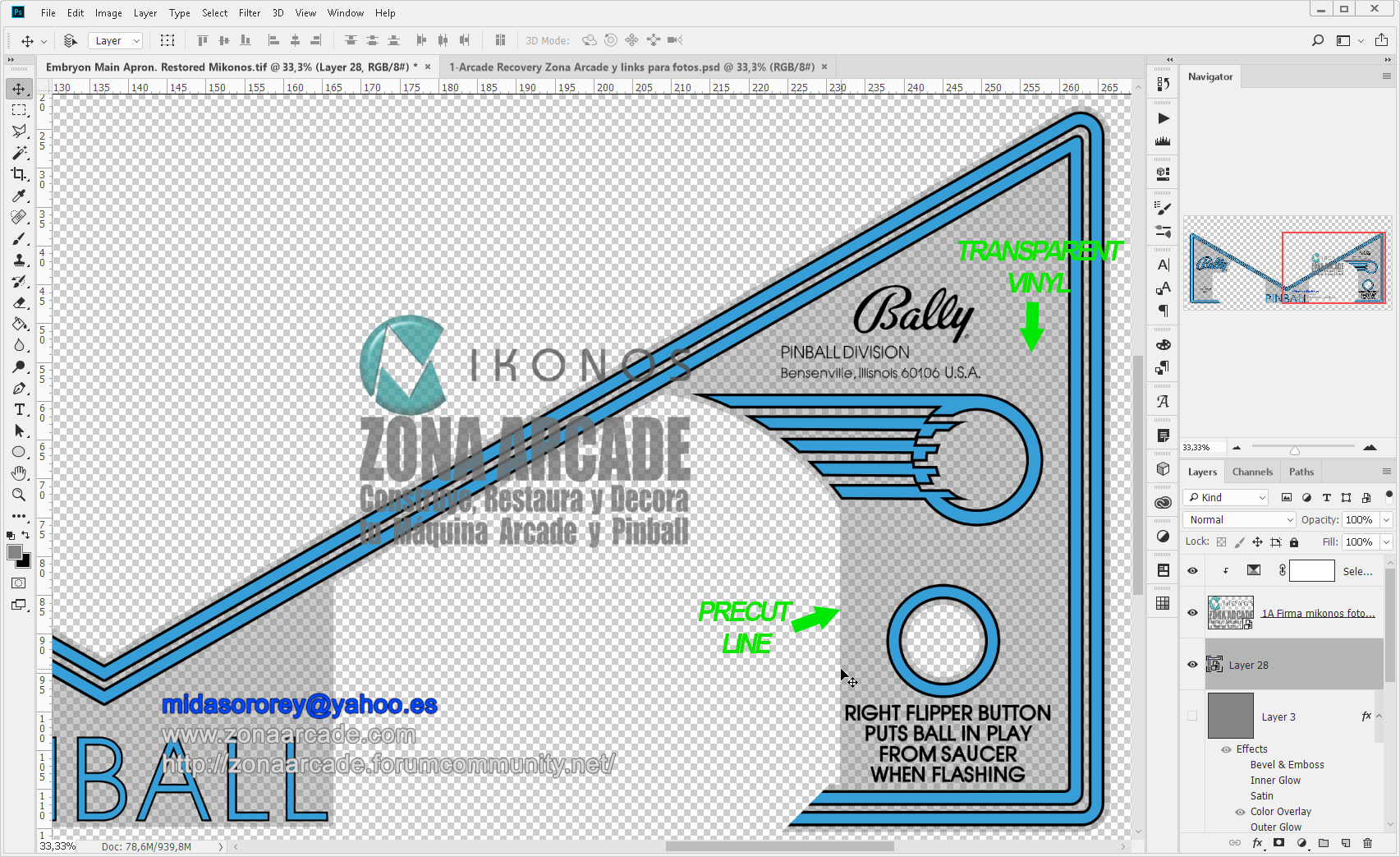 "EMBRYON PINBALL APRONS" (BALLY) scanned artwork files restored in Zona ...