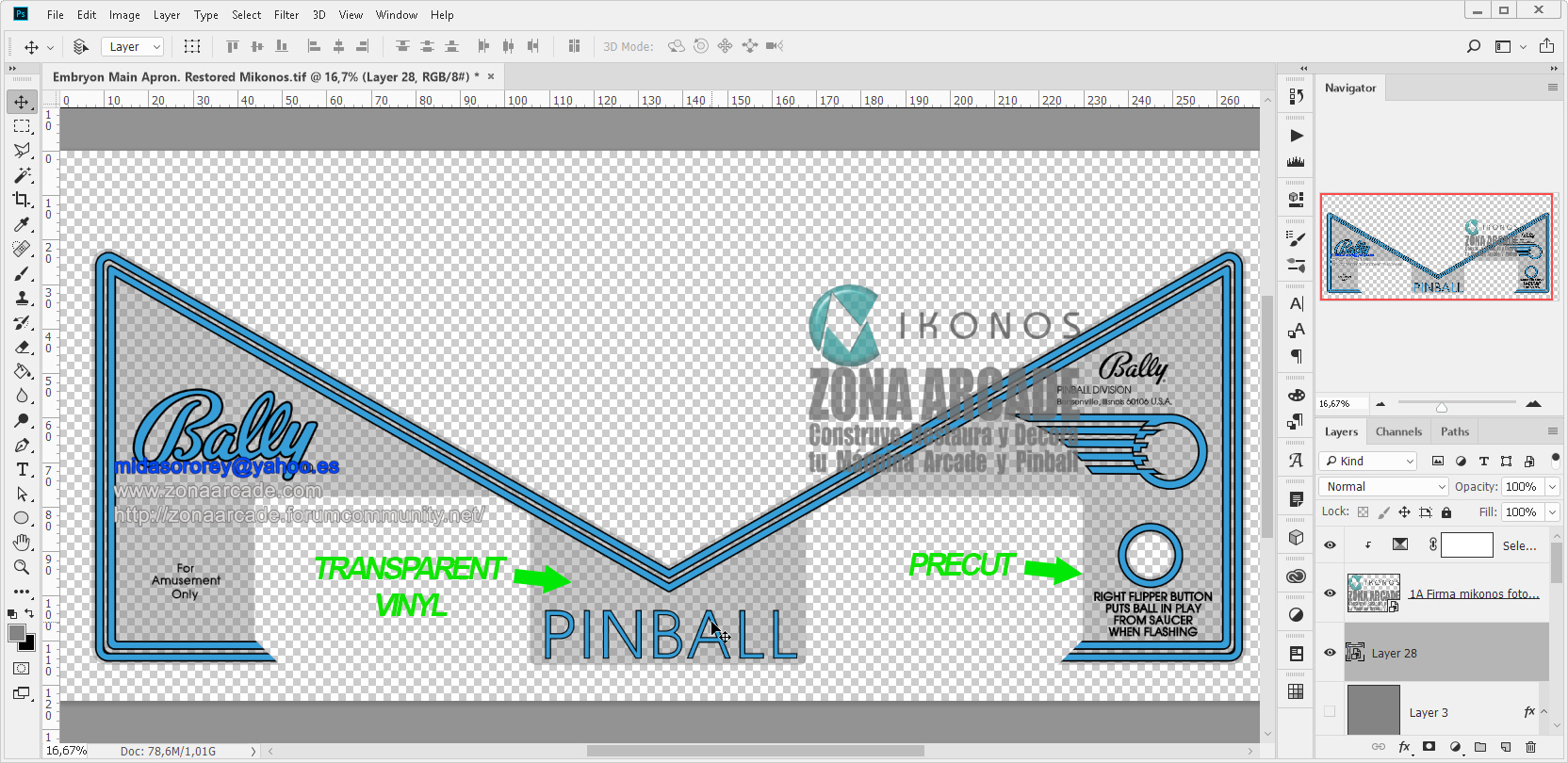 "EMBRYON PINBALL APRONS" (BALLY) scanned artwork files restored in Zona ...