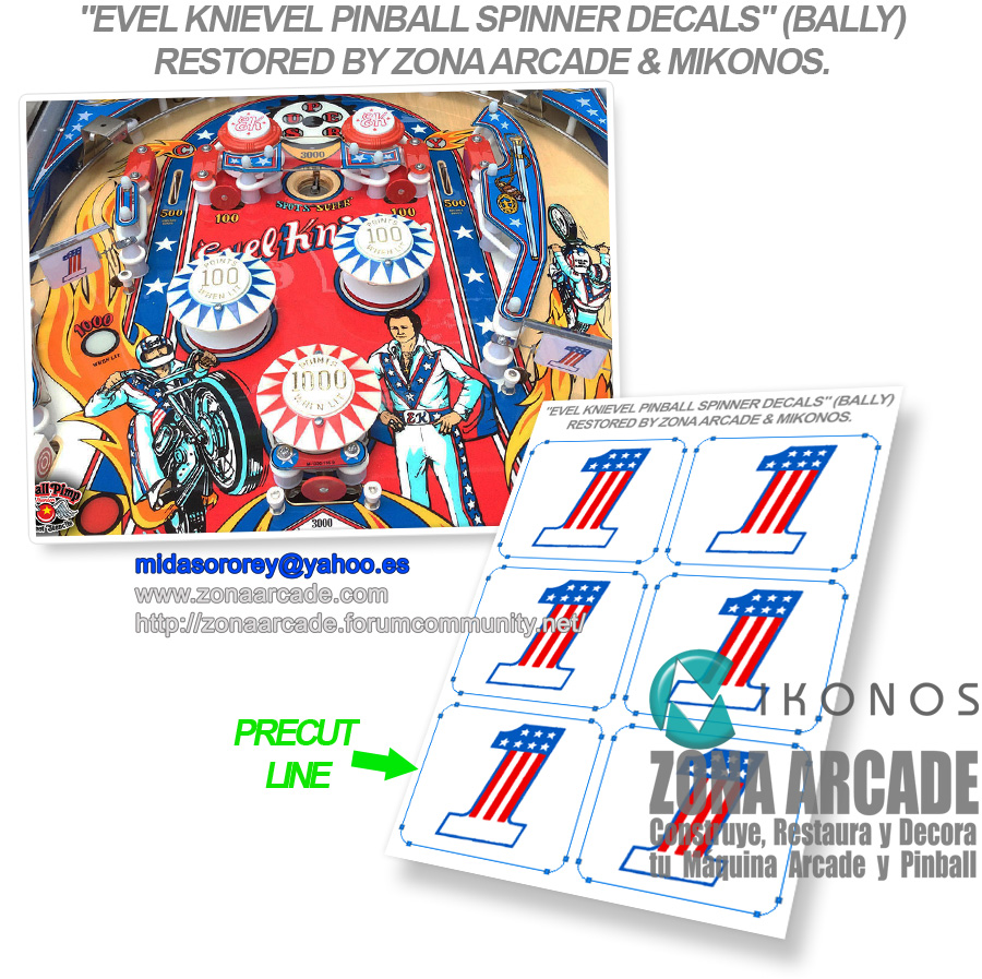 "EVEL KNIEVEL PINBALL SPINNER DECALS" (BALLY) artwork files restored in ...