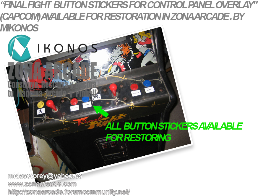 "FINAL FIGHT BUTTON DECAL STICKER FOR CONTROL PANEL OVERLAY" (CAPCOM ...