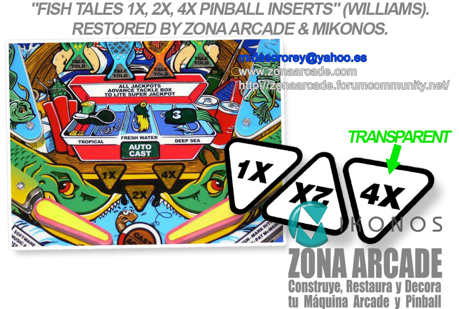 "FISH TALES 1X, 2X, 4X PINBALL INSERTS" (WIlLIAMS ) restored for to ...
