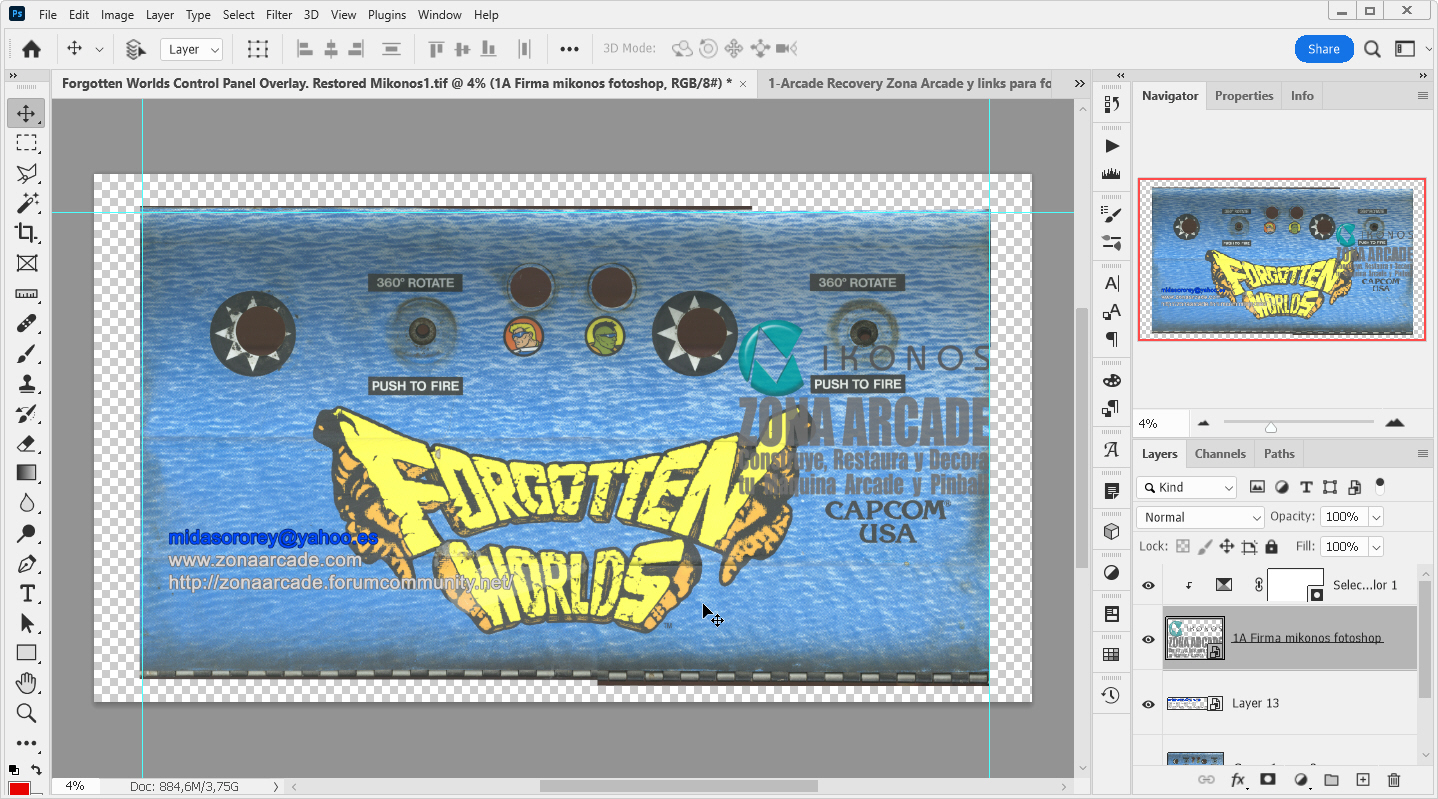 "FORGOTTEN WORLDS CONTROL PANEL OVERLAY / CPO" (CAPCOM) arcade cabinet ...
