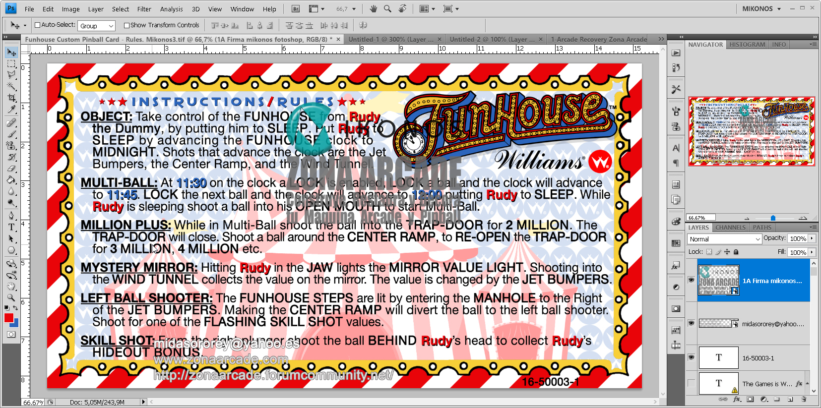 "FunHouse Custom Pinball Card" (WILLIAMS). Designed by Zona Arcade ...