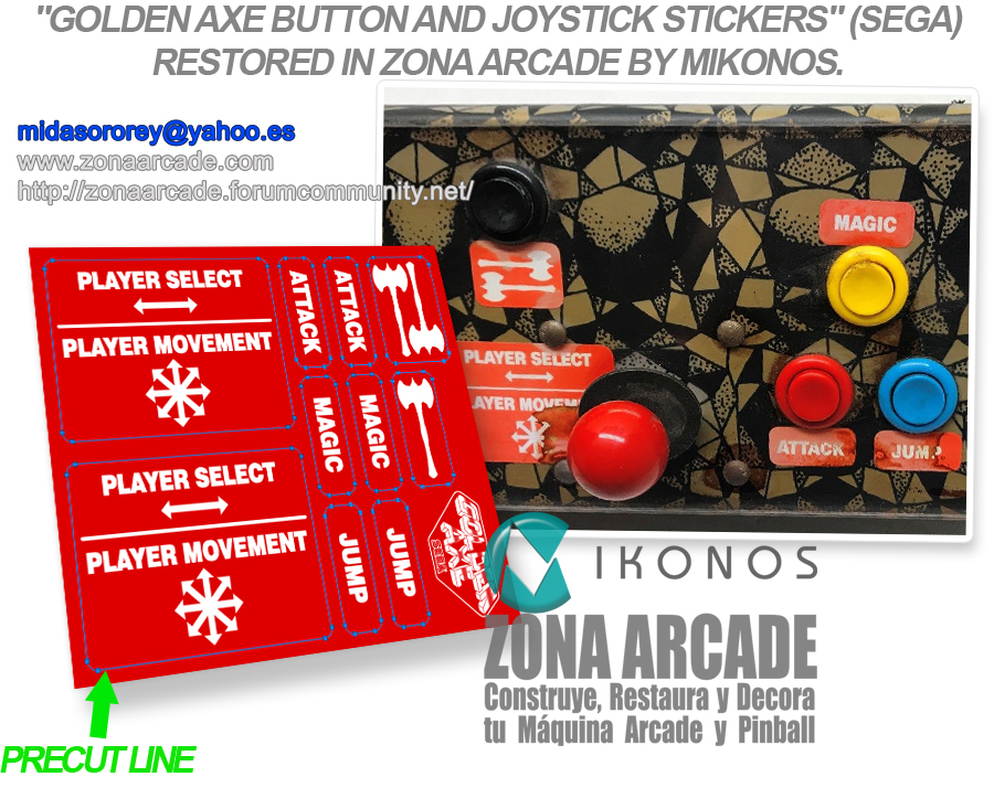 "GOLDEN AXE BUTTON AND JOYSTICK DECAL STICKERS" (SEGA) arcade artwork ...