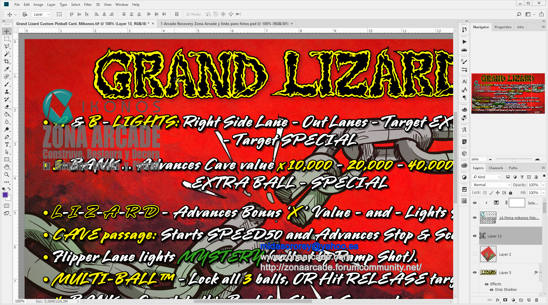 "Grand Lizard Pinball Custom Cards" (WILLIAMS). Designed by Zona Arcade ...