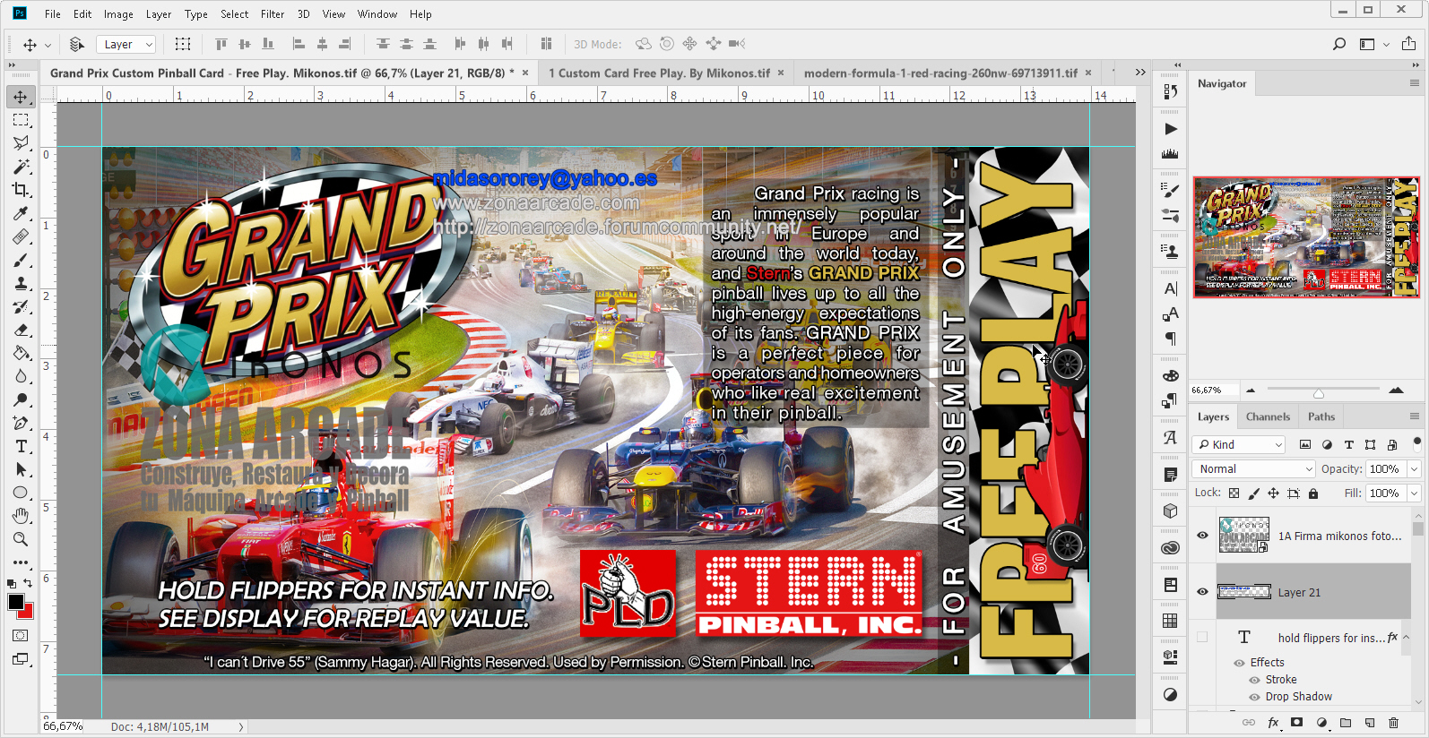 "Grand Prix Pinball Cards Customized" (STERN). Designed by Zona Arcade ...