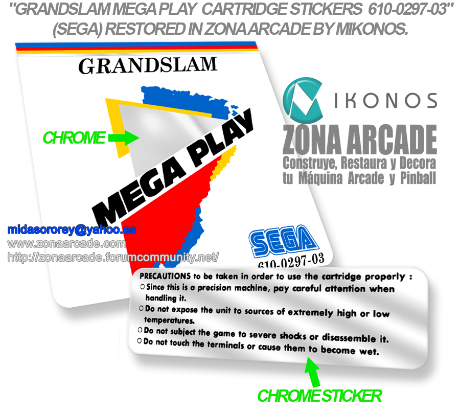 "GRANDSLAM MEGA PLAY CARTRIDGE STICKERS 610-0297-03" (SEGA) arcade ...