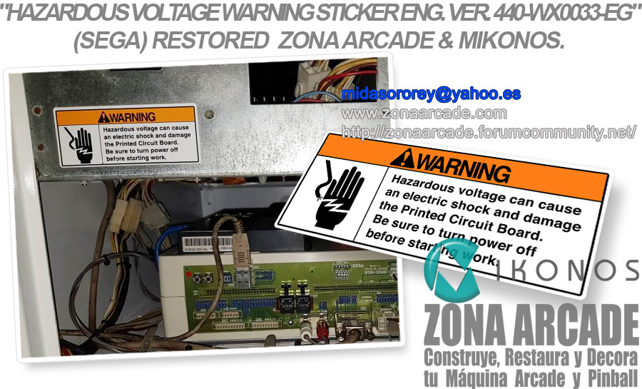 "HAZARDOUS VOLTAGE WARNING STICKER 440-WX0033-EG" (SEGA) eng. ver ...
