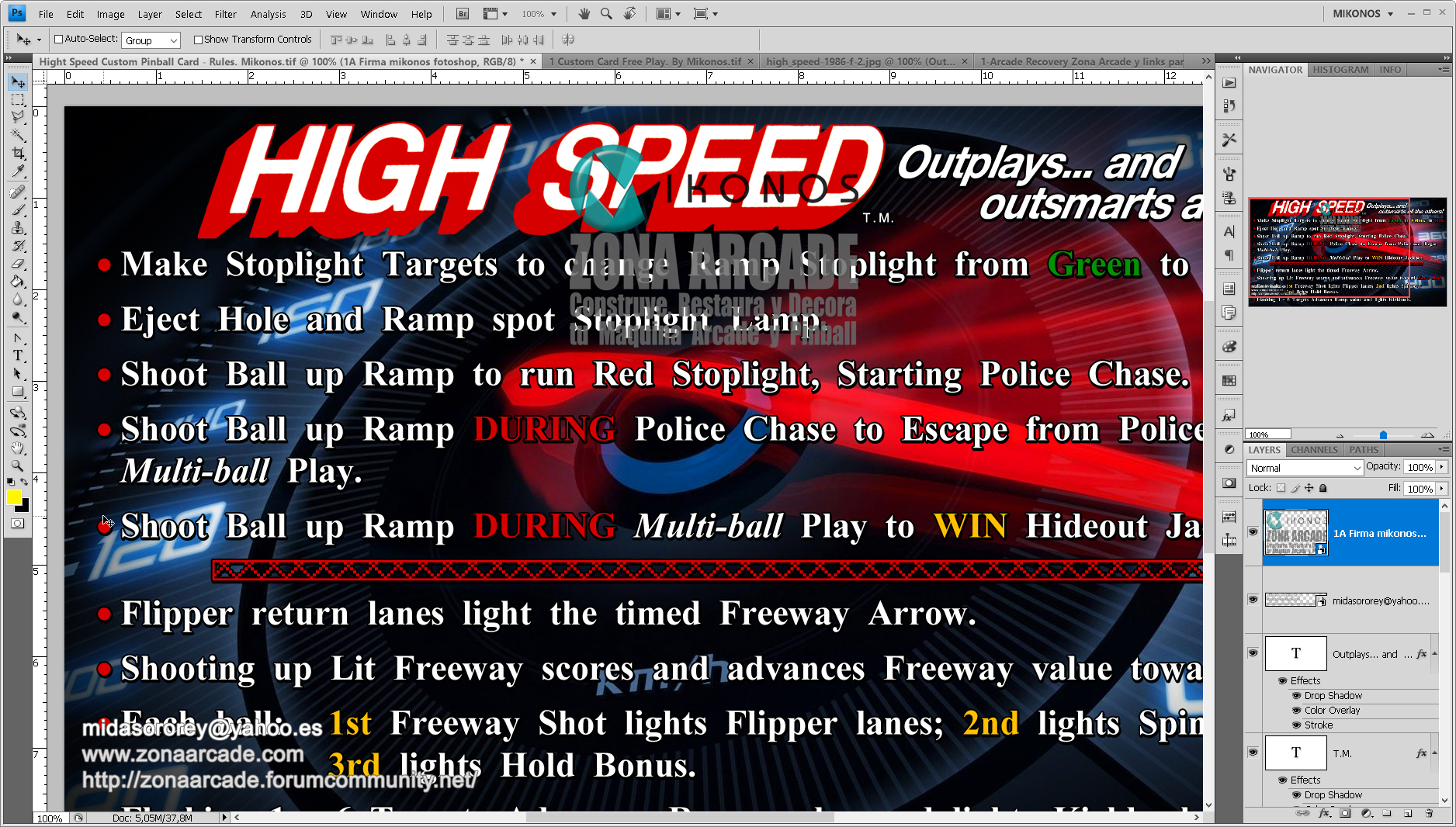 "High Speed Custom Pinball Cards" (WILLIAMS). Designed by Zona Arcade ...