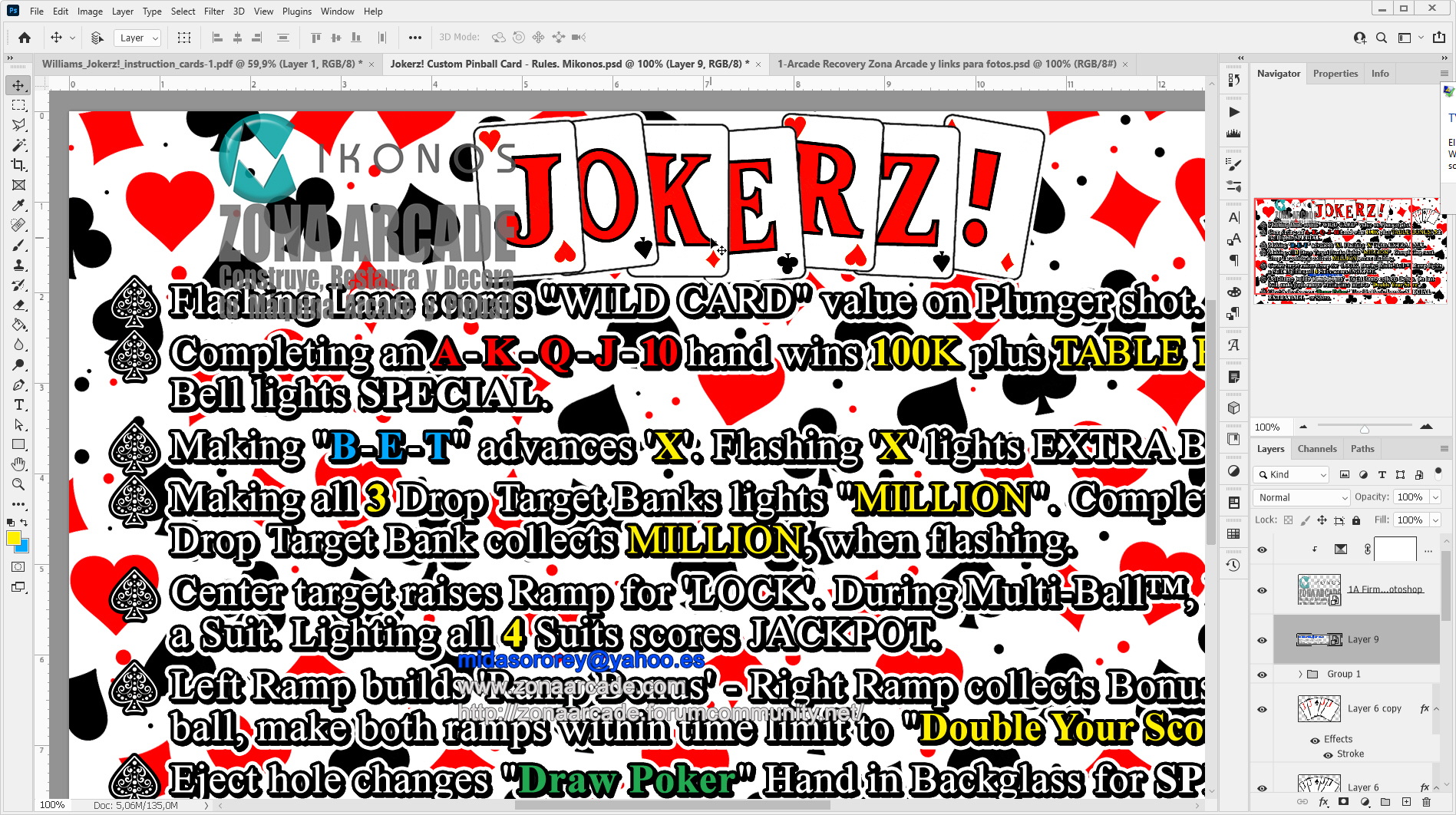"Jokerz! Pinball Custom Cards" (WILLIAMS). Designed by Zona Arcade and Mikonos