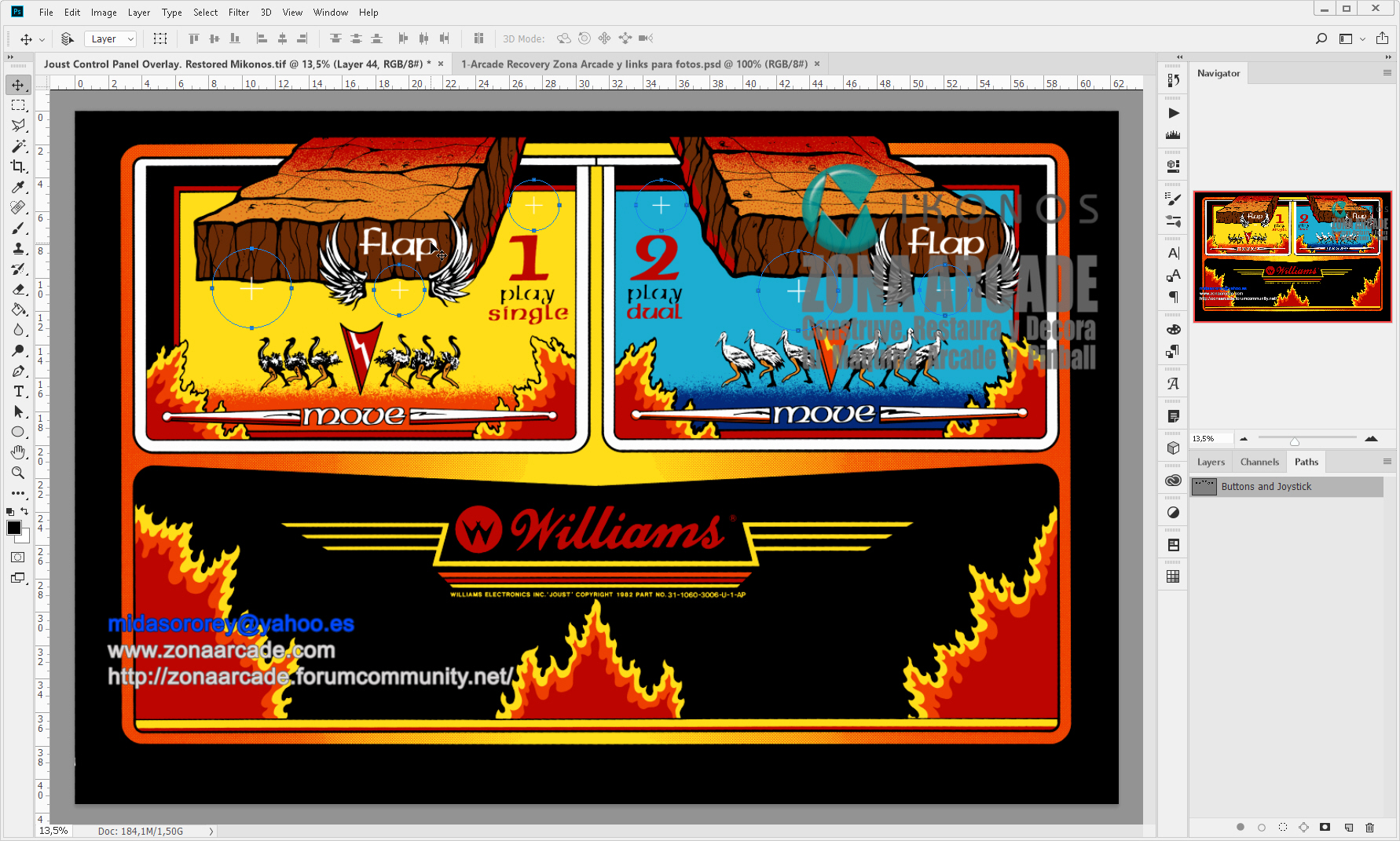 "JOUST CONTROL PANEL OVERLAY" (WILLIAMS) arcade artwork file restored ...