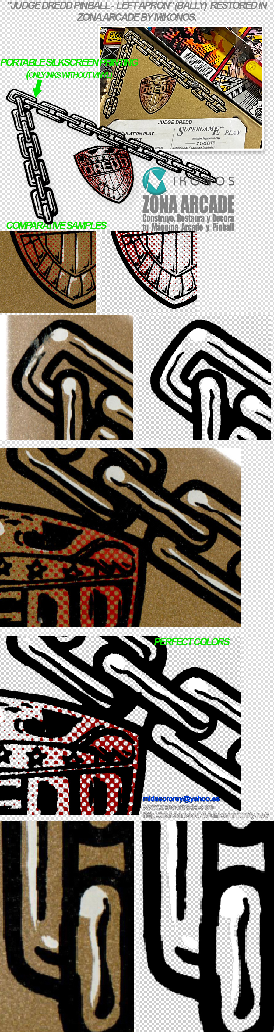 "JUDGE DREDD PINBALL APRONS" (BALLY) scanned at 600 dpi and restored ...