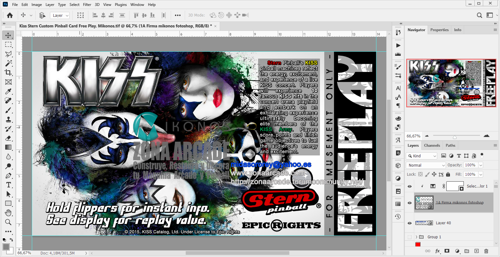 "KISS Pinball Custom Cards" (STERN). Designed by Zona Arcade and Mikonos