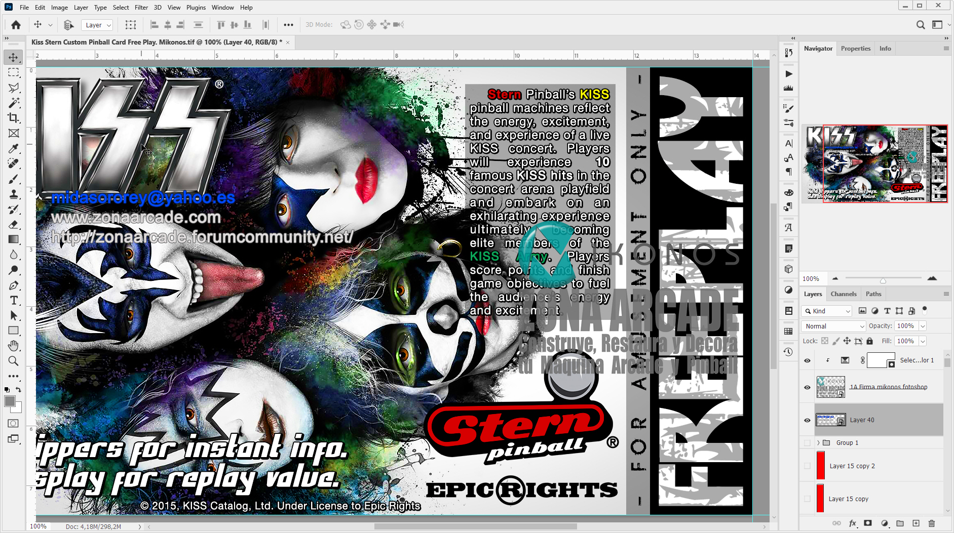 "KISS Pinball Custom Cards" (STERN). Designed by Zona Arcade and Mikonos