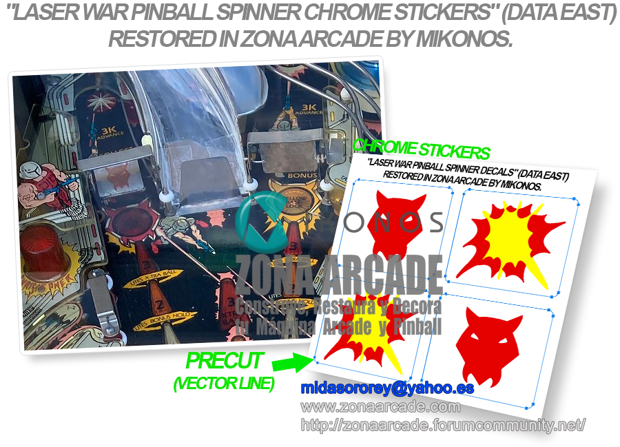 "LASER WAR PINBALL SPINNER CHROME STICKERS" (DE) art files restored ...