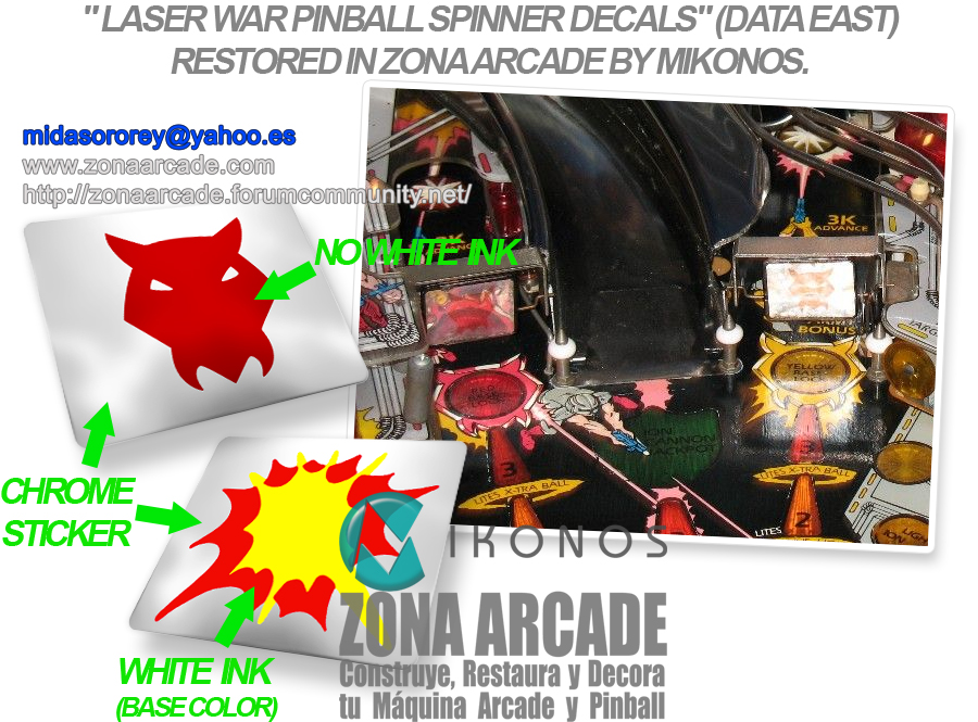 "LASER WAR PINBALL SPINNER CHROME STICKERS" (DATA EAST) artwork files ...
