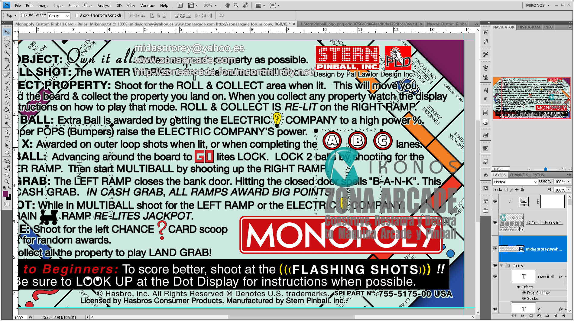 "Monopoly Customized Pinball Cards" (STERN). Designed by Zona Arcade ...