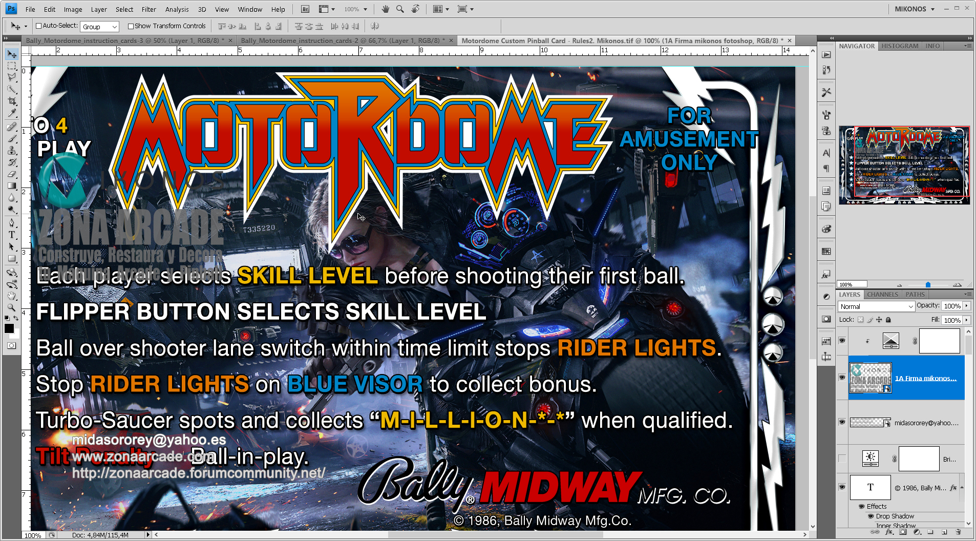 "Motordome Custom Pinball Cards" (BALLY). Designed by Mikonos & Zona Arcade