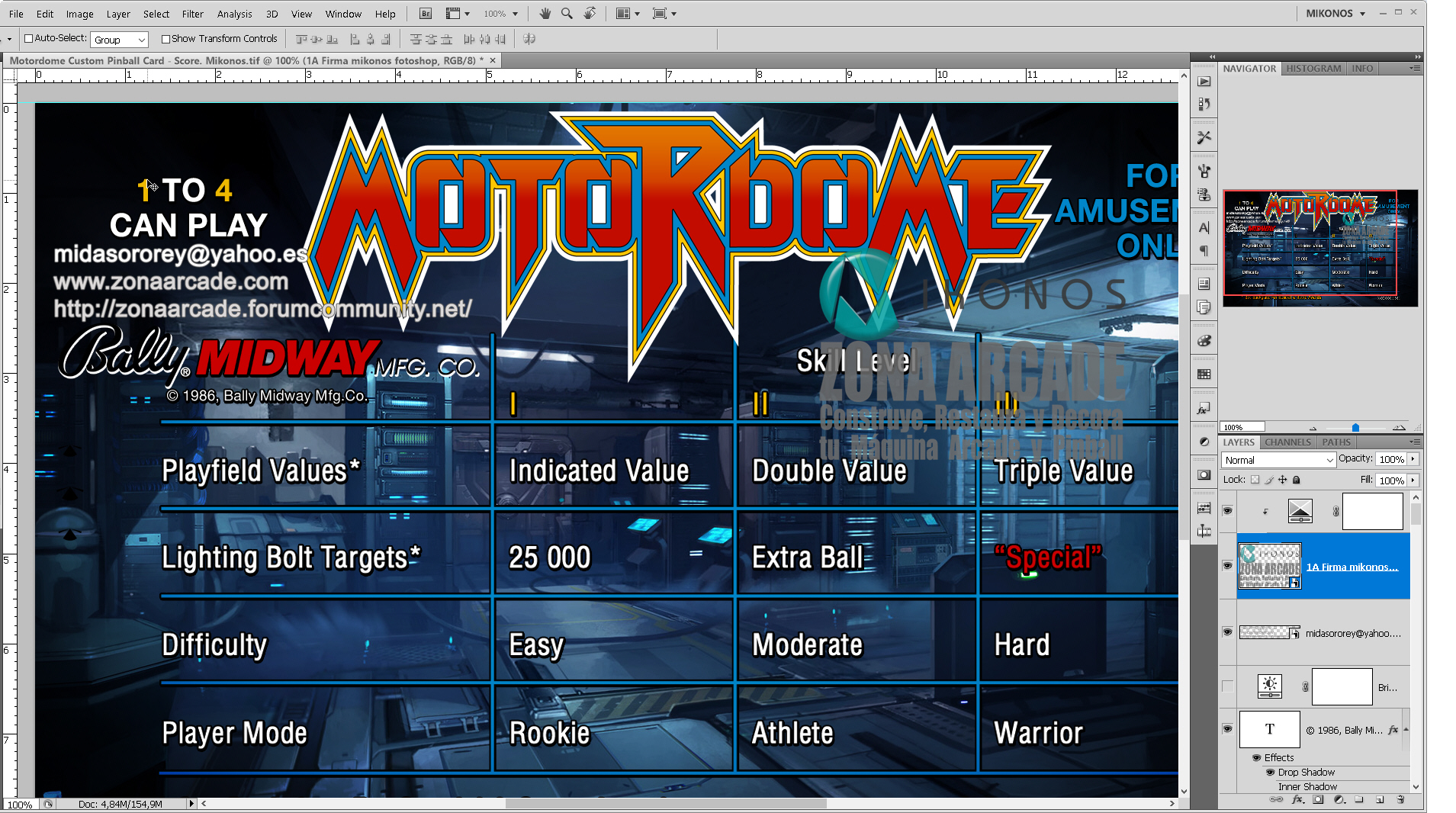 "Motordome Custom Pinball Cards" (BALLY). Designed by Mikonos & Zona Arcade