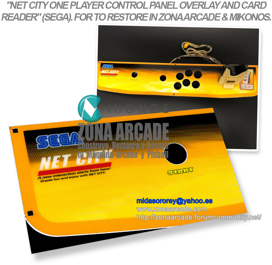 BOMBAZO:"NET CITY ONE PLAYER AND CARD READER CONTROL PANEL OVERLAY" (SEGA) arcade scanned file ...