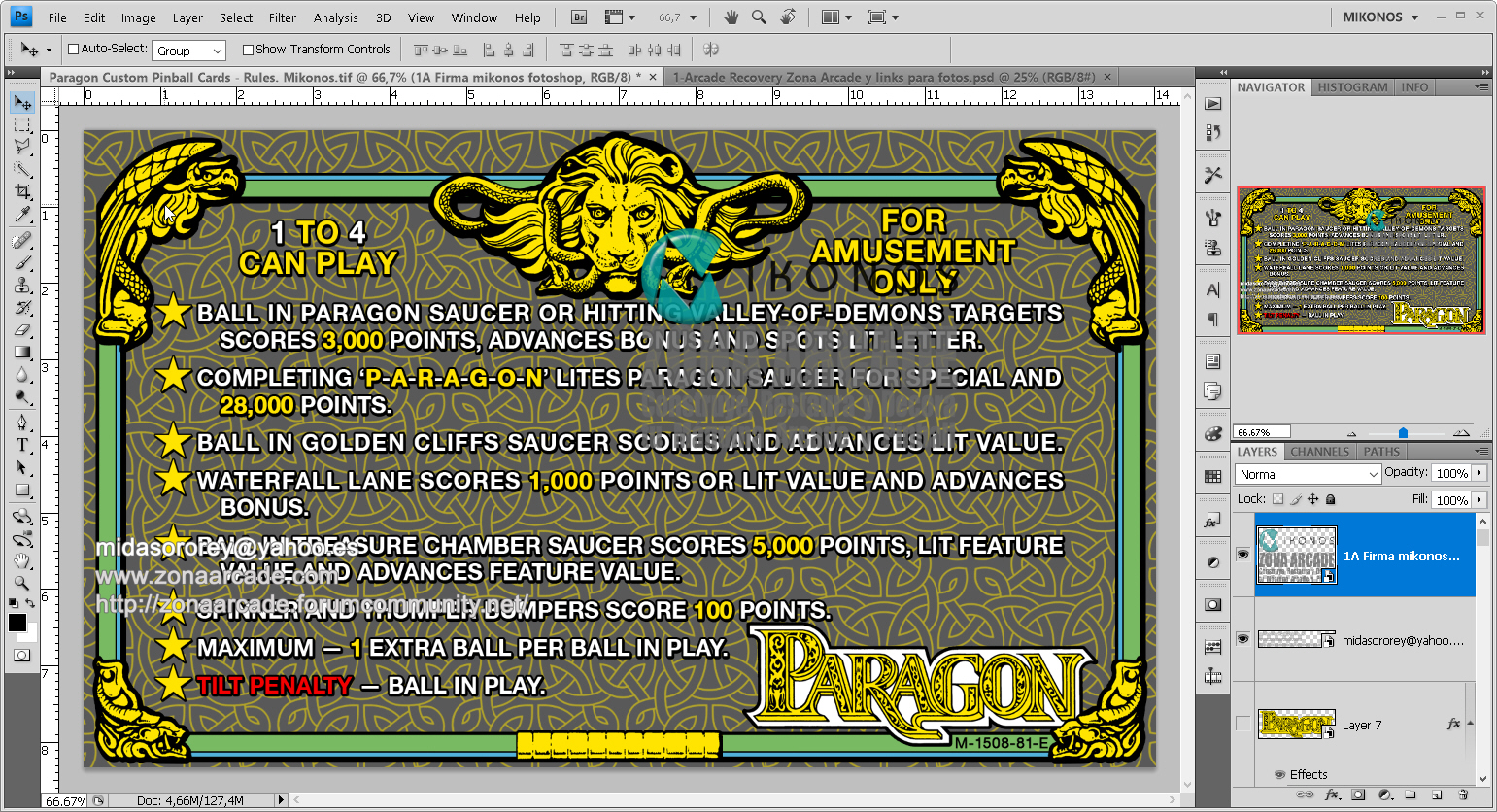 "Paragon Custom Pinball Cards" (BALLY). Designed by Zona Arcade and Mikonos