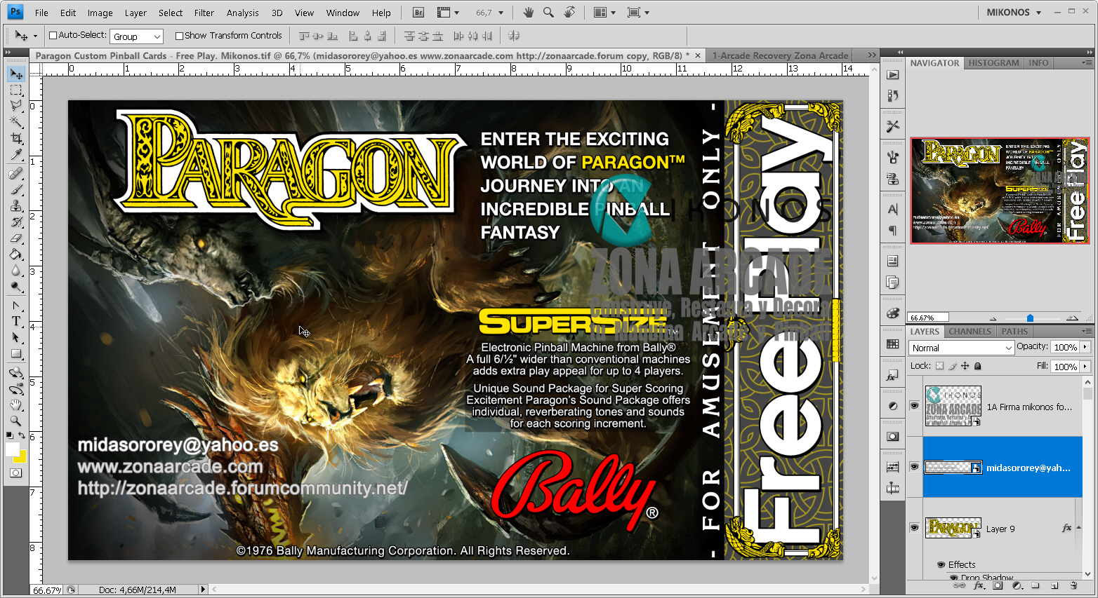"Paragon Custom Pinball Cards" (BALLY). Designed by Zona Arcade and Mikonos