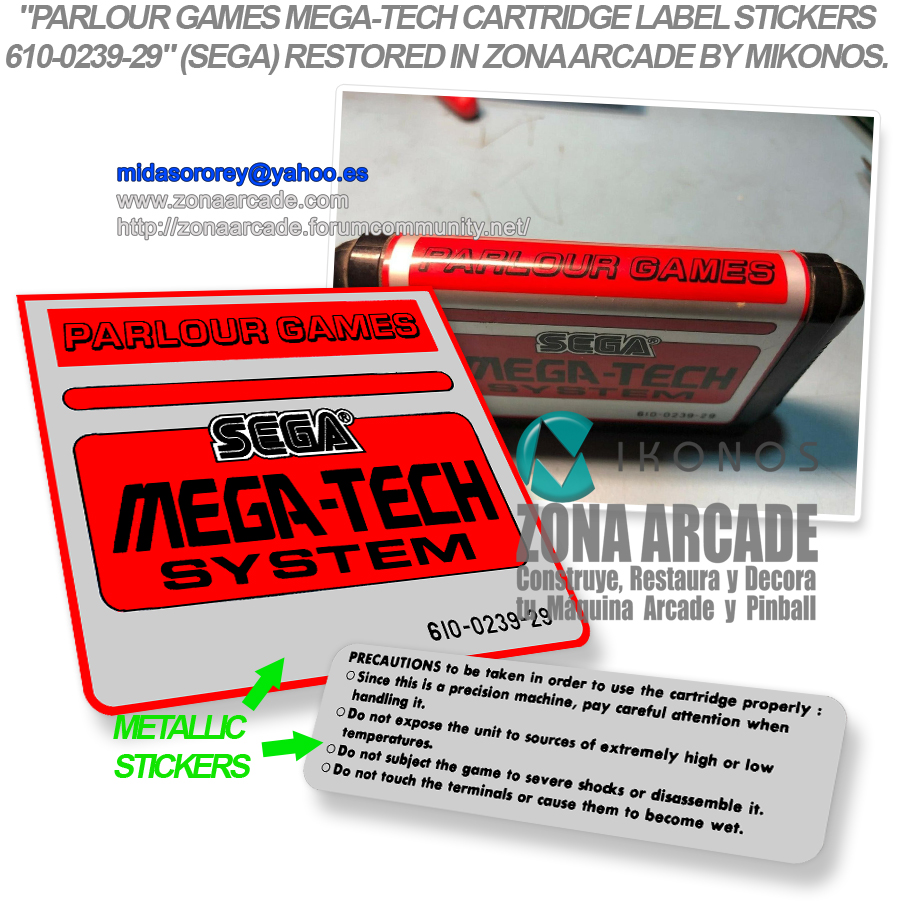 "PARLOUR GAMES MEGA-TECH CARTRIDGE LABEL STICKERS 610-0239-29" (SEGA) restored In Zona Arcade by ...