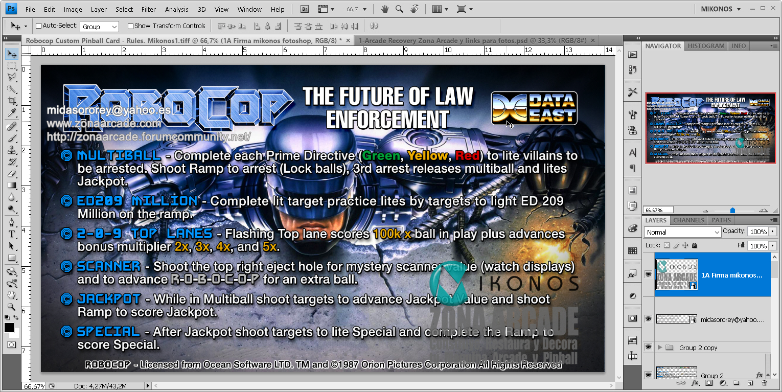"Robocop Custom Pinball Cards" (DATA EAST). Designed by Zona Arcade ...