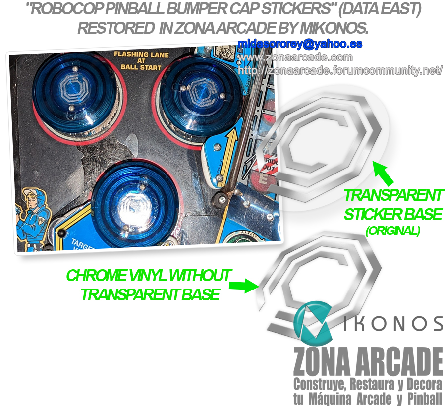 "ROBOCOP PINBALL BUMPER CAP ORIGINAL CHROME STICKERS" (DATA EAST ...