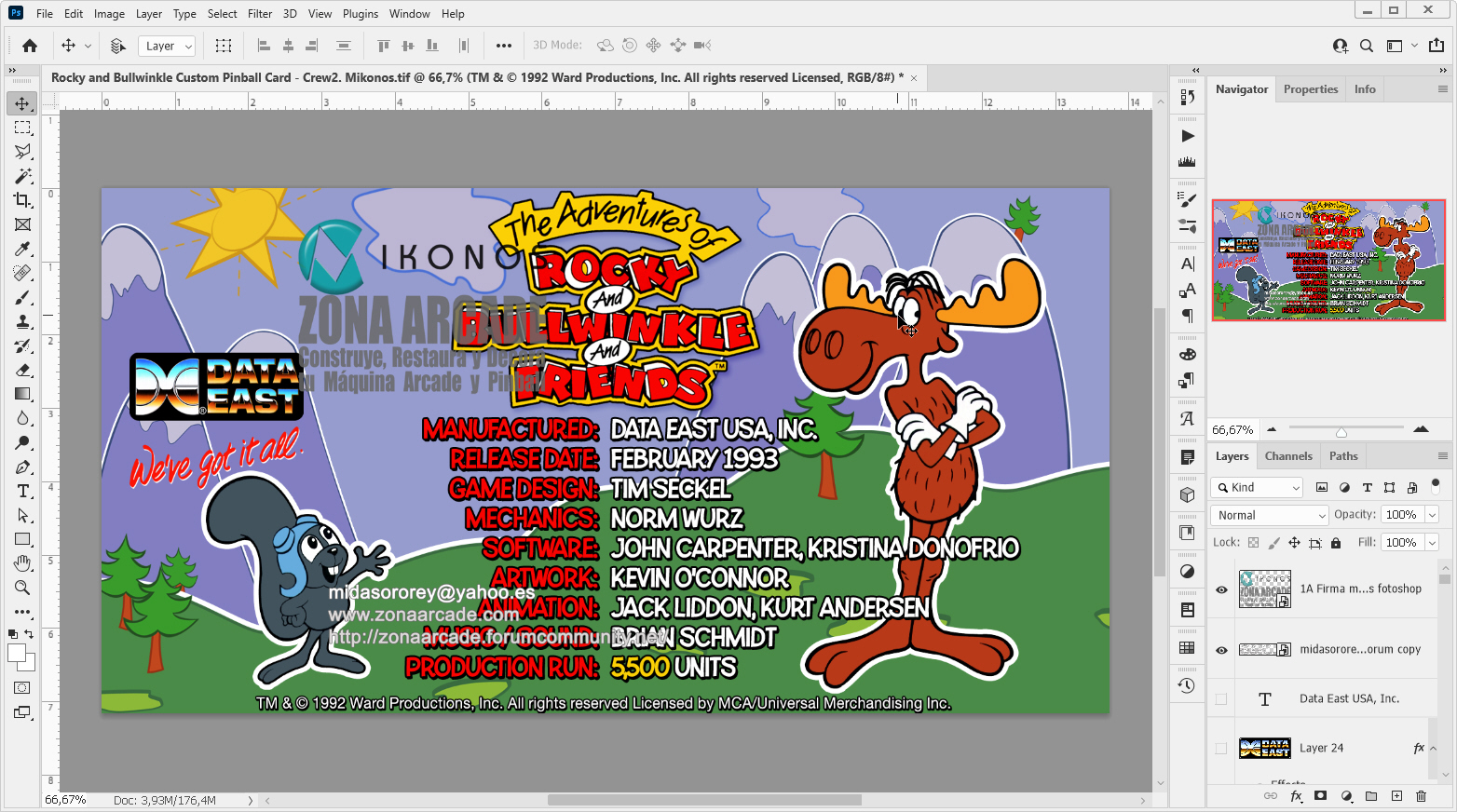 "Rocky and Bullwinkle Custom Pinball Cards" (Data East). Designed by ...